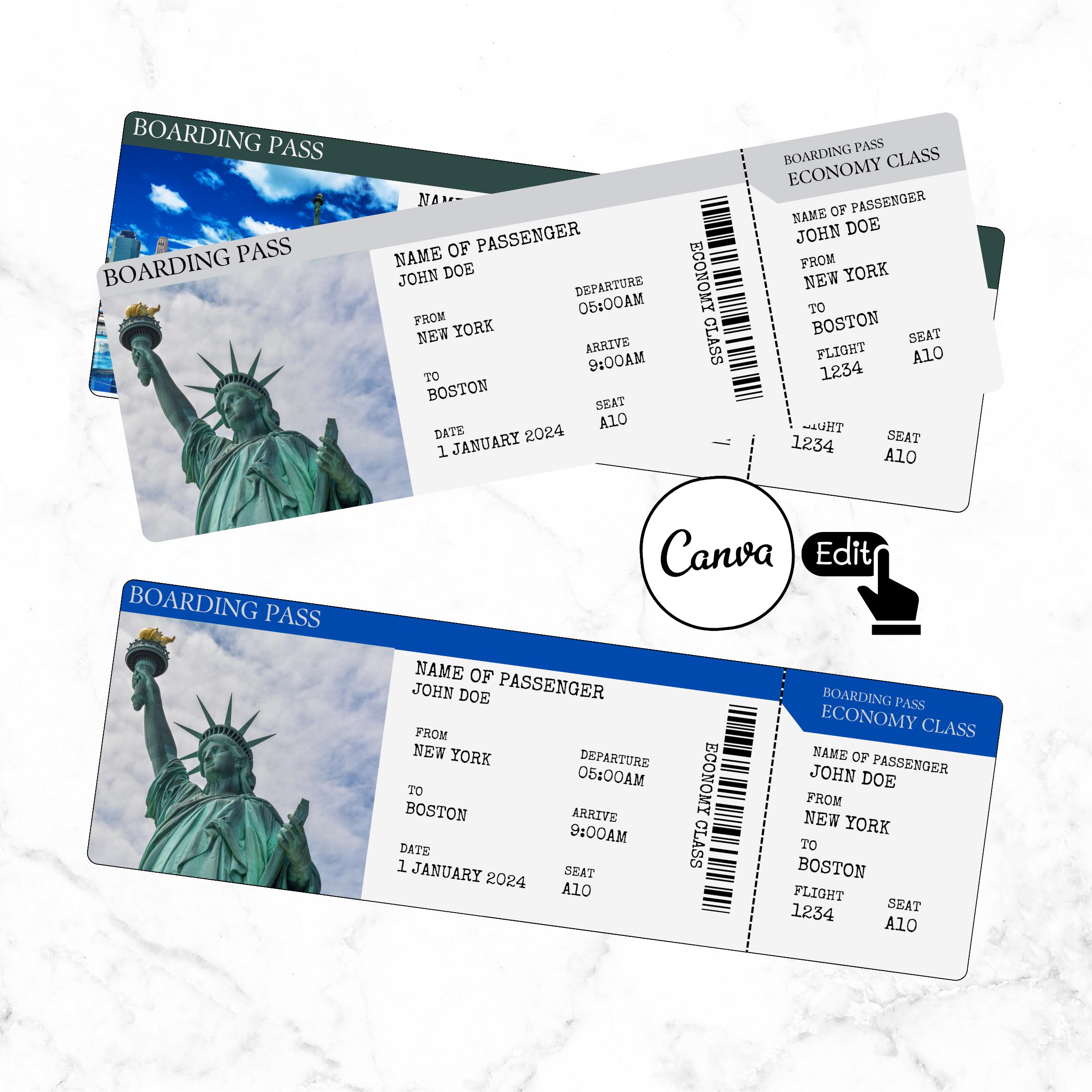 Editable Travel Ticket Template, DIY Airplane Ticket, Custom Airline ...