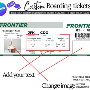 Editable Frontier Travel Ticket Template, Custom Airline Ticket Gift ...