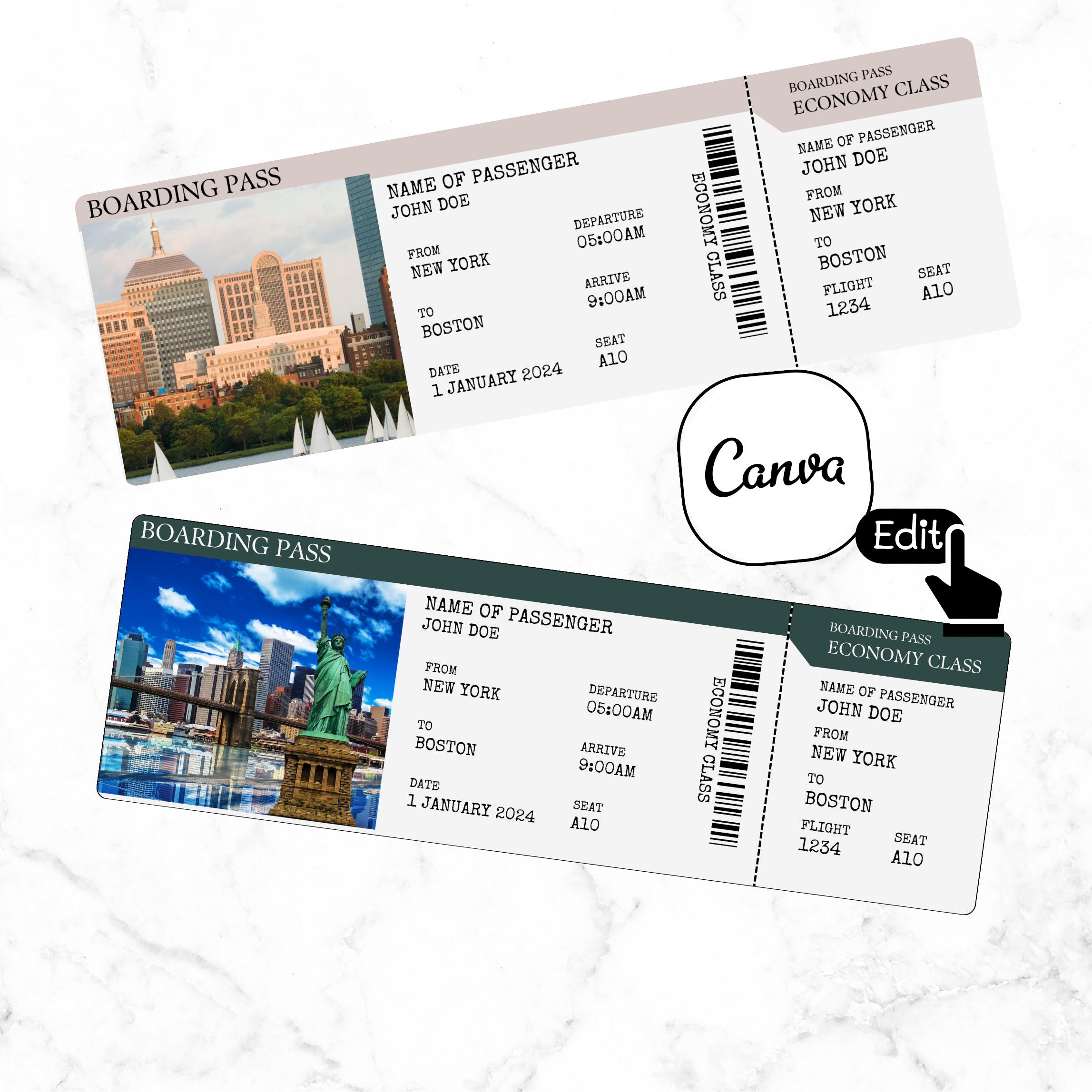Editable Travel Ticket Template, DIY Airplane Ticket, Custom Airline ...