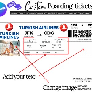 Editable Turkish Airlines Ticket Template, Custom Airline Ticket ...