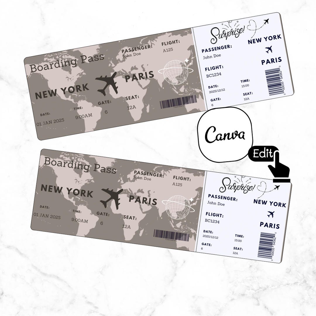 Editable Travel Ticket Template, DIY Airplane Ticket, Custom Airline ...