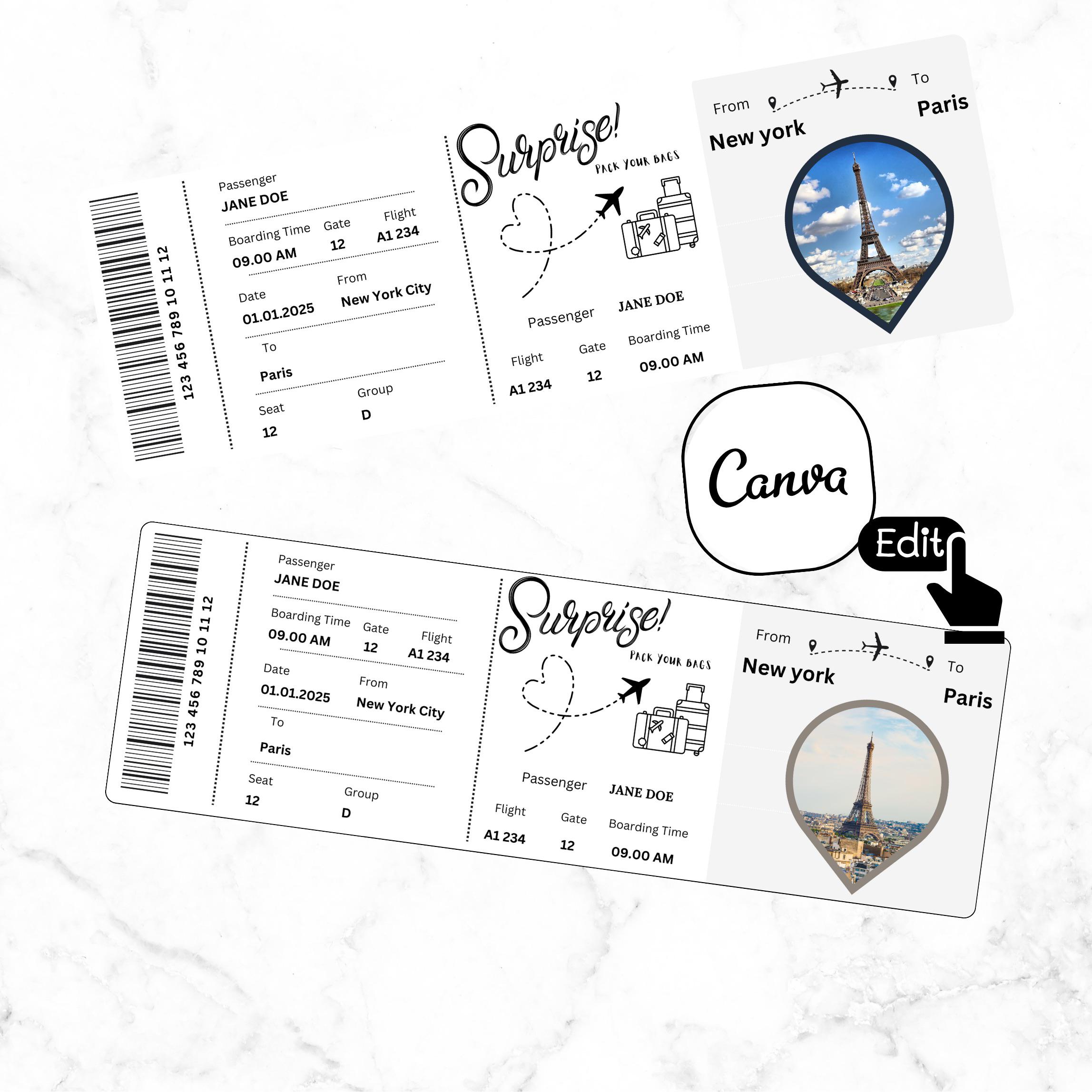 Editable Travel Ticket Template, DIY Airplane Ticket, Custom Airline ...