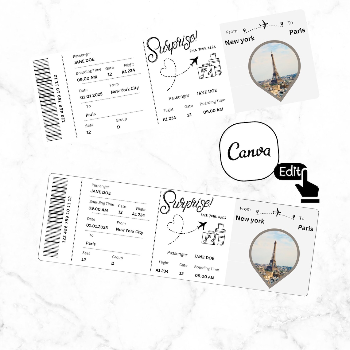 Editable Travel Ticket Template, DIY Airplane Ticket, Custom Airline ...
