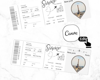 Editable Travel Ticket Template, DIY Airplane Ticket, Custom Airline Ticket Gift,surprise ...