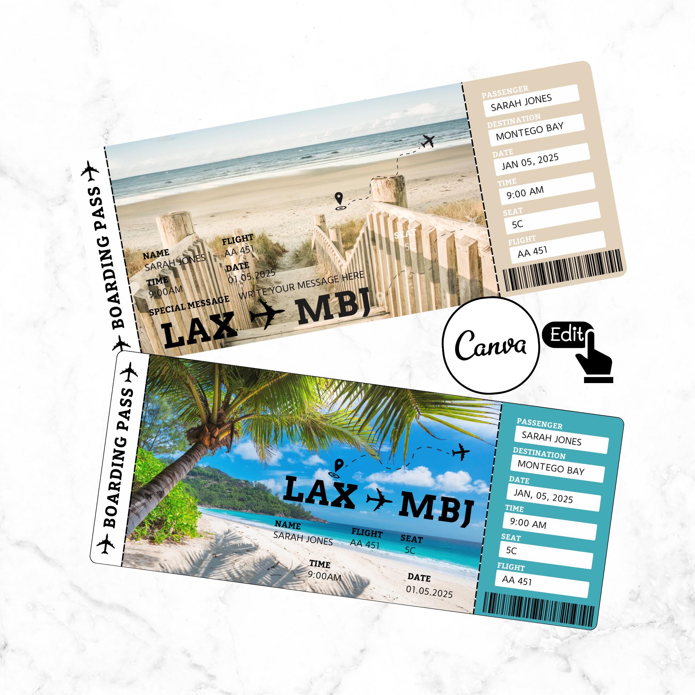 Editable Travel Ticket Template, DIY Airplane Ticket, Custom Airline ...