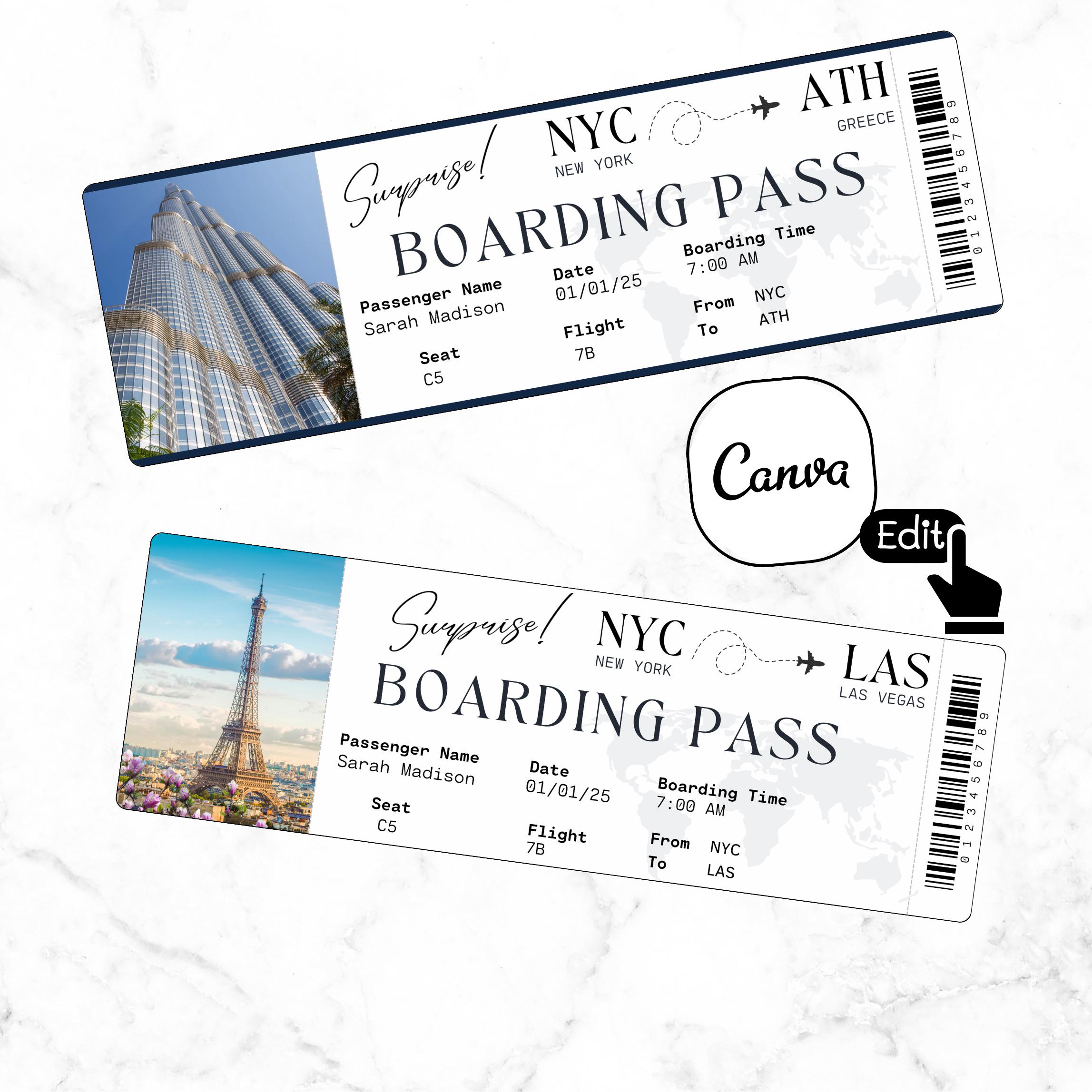 Editable Travel Ticket Template, DIY Airplane Ticket, Custom Airline ...