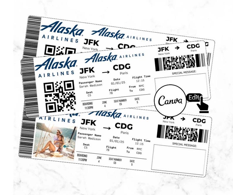 Editable Alaska Airlines Ticket Template, Custom Airline Ticket ...