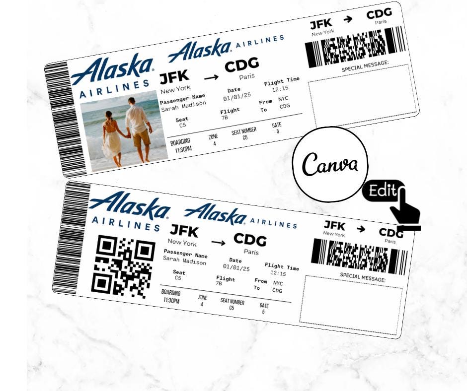 Editable Alaska Airlines Ticket Template, Custom Airline Ticket ...