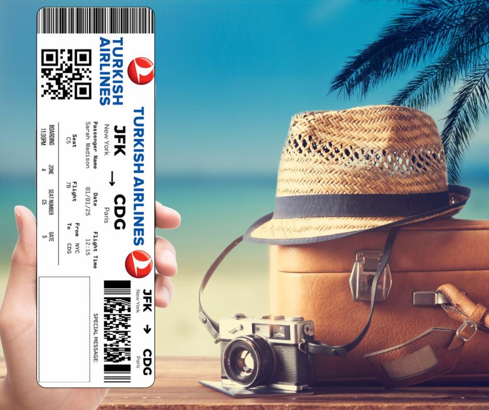 Editable Turkish Airlines Ticket Template, Custom Airline Ticket ...