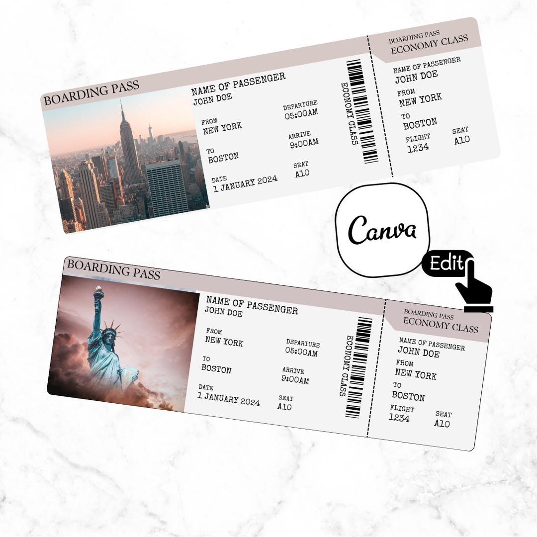 Editable Travel Ticket Template, DIY Airplane Ticket, Custom Airline Ticket Gift,surprise ...