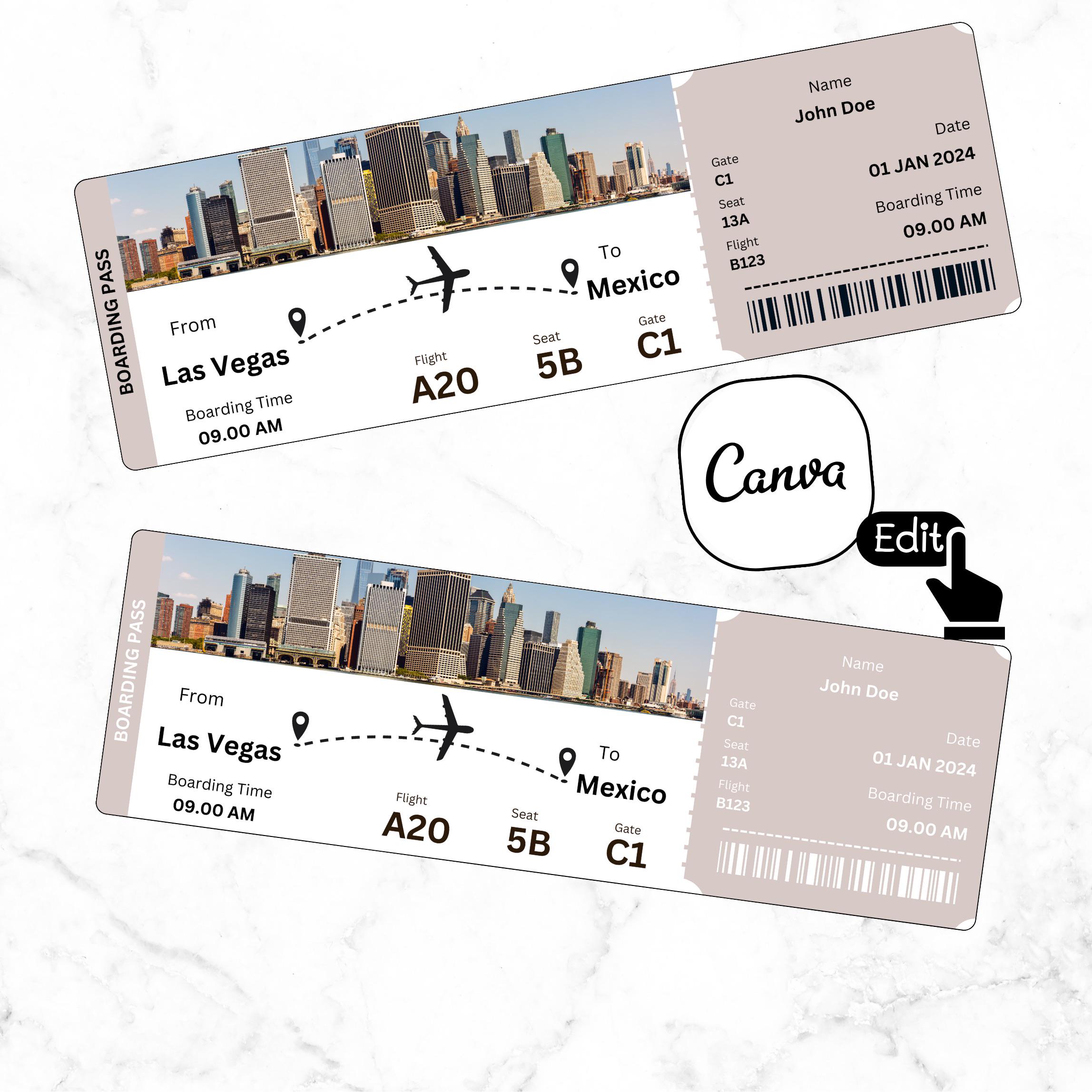 Editable Travel Ticket Template, DIY Airplane Ticket, Custom Airline ...