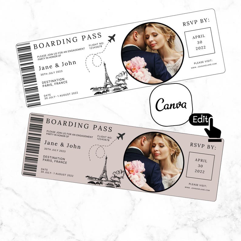 Editable Travel Ticket Template, DIY Airplane Ticket, Custom Airline ...