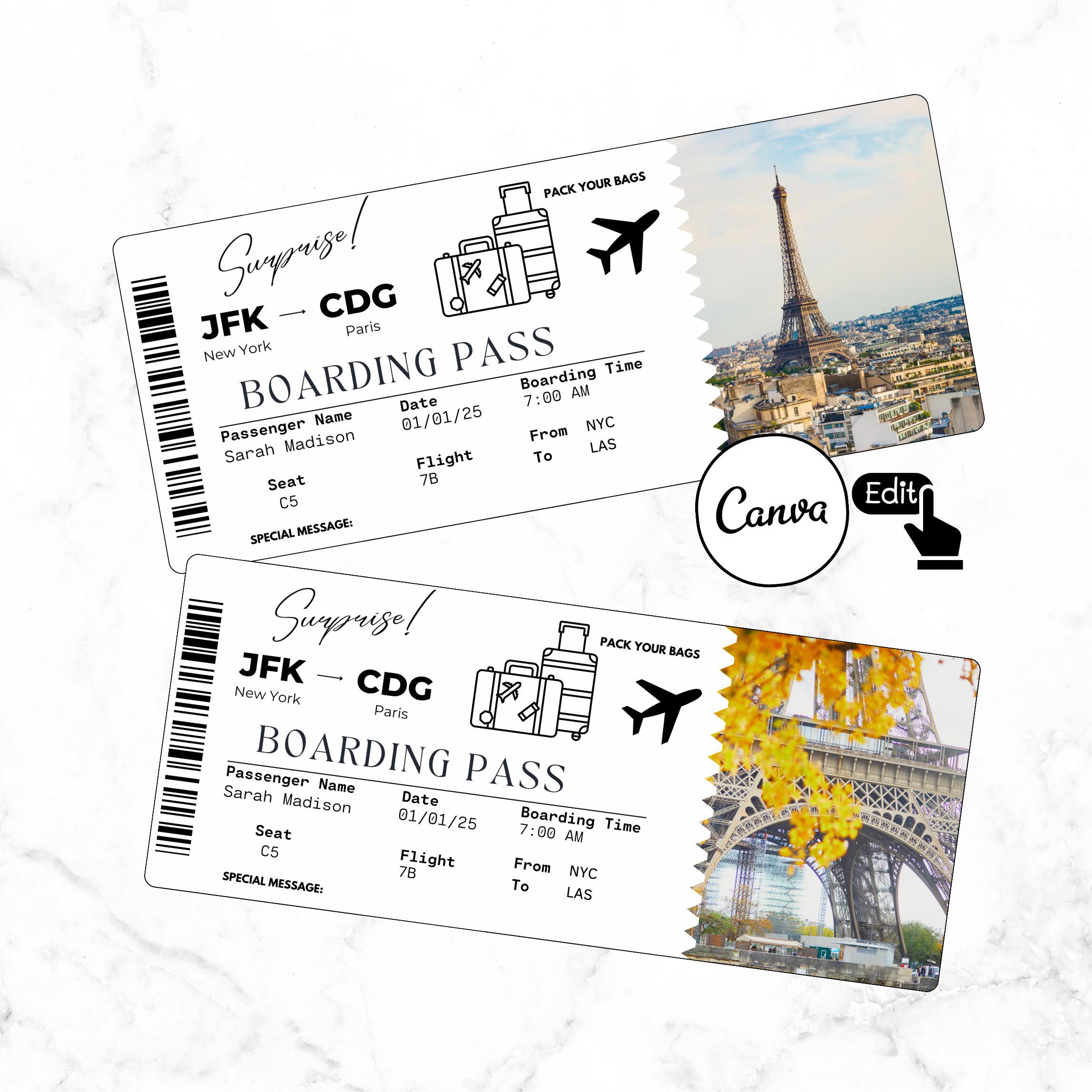 Editable Travel Ticket Template, DIY Airplane Ticket, Custom Airline ...
