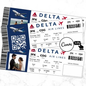 Editable Delta Travel Ticket Template, Custom Airline Ticket Gift Printable, DIY Surprise ...
