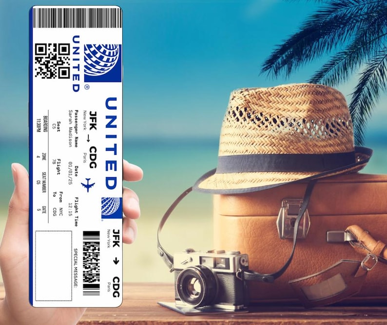 Editable United Airlines Ticket Template, Custom Airline Ticket ...