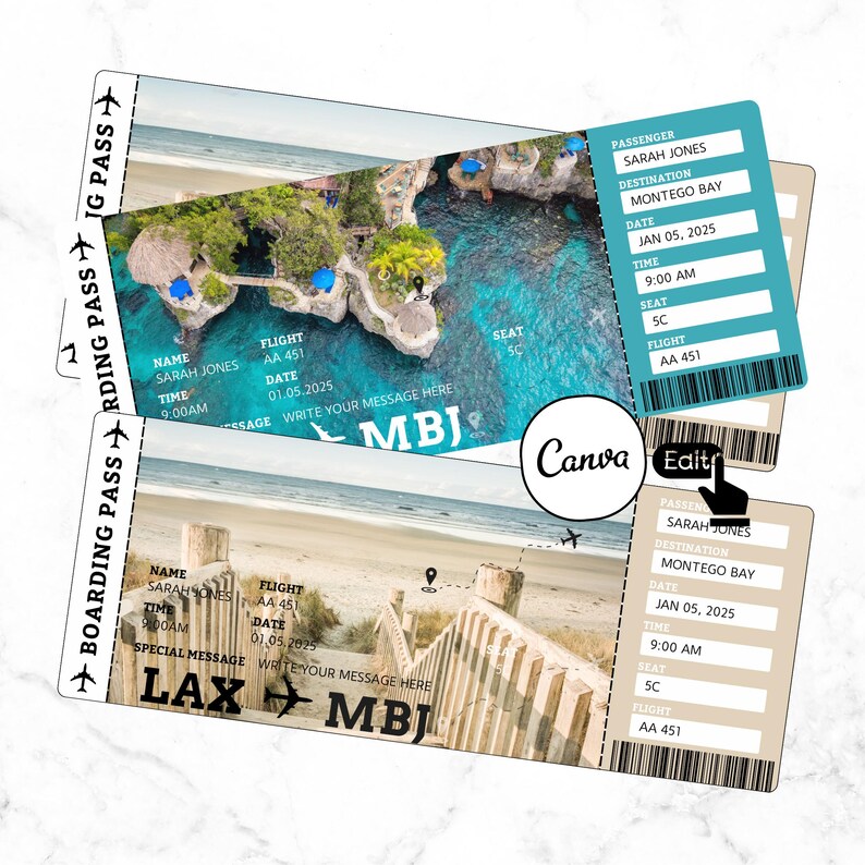 Editable Travel Ticket Template, DIY Airplane Ticket, Custom Airline ...