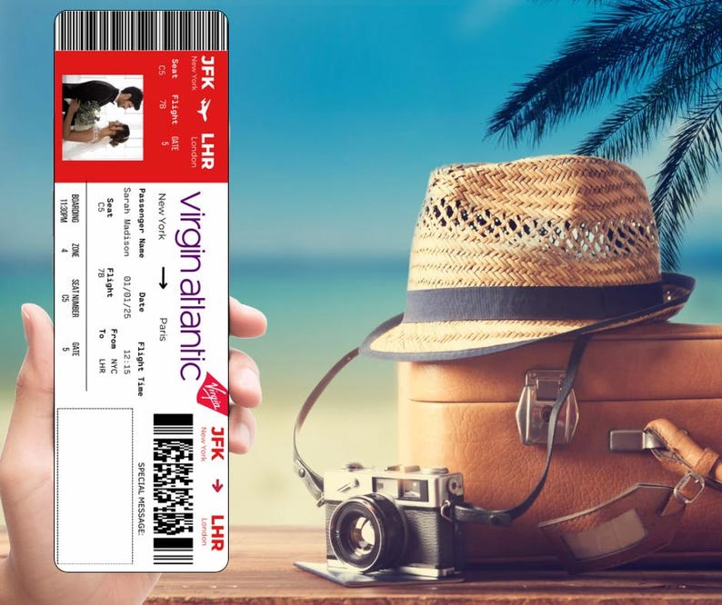 Editable Virgin Atlantic Airlines Ticket Template, Custom Ticket ...