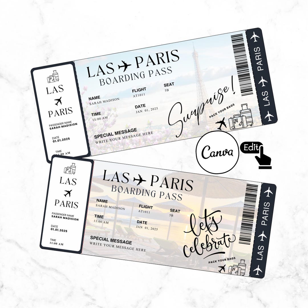 Editable Travel Ticket Template, DIY Airplane Ticket, Custom Airline ...