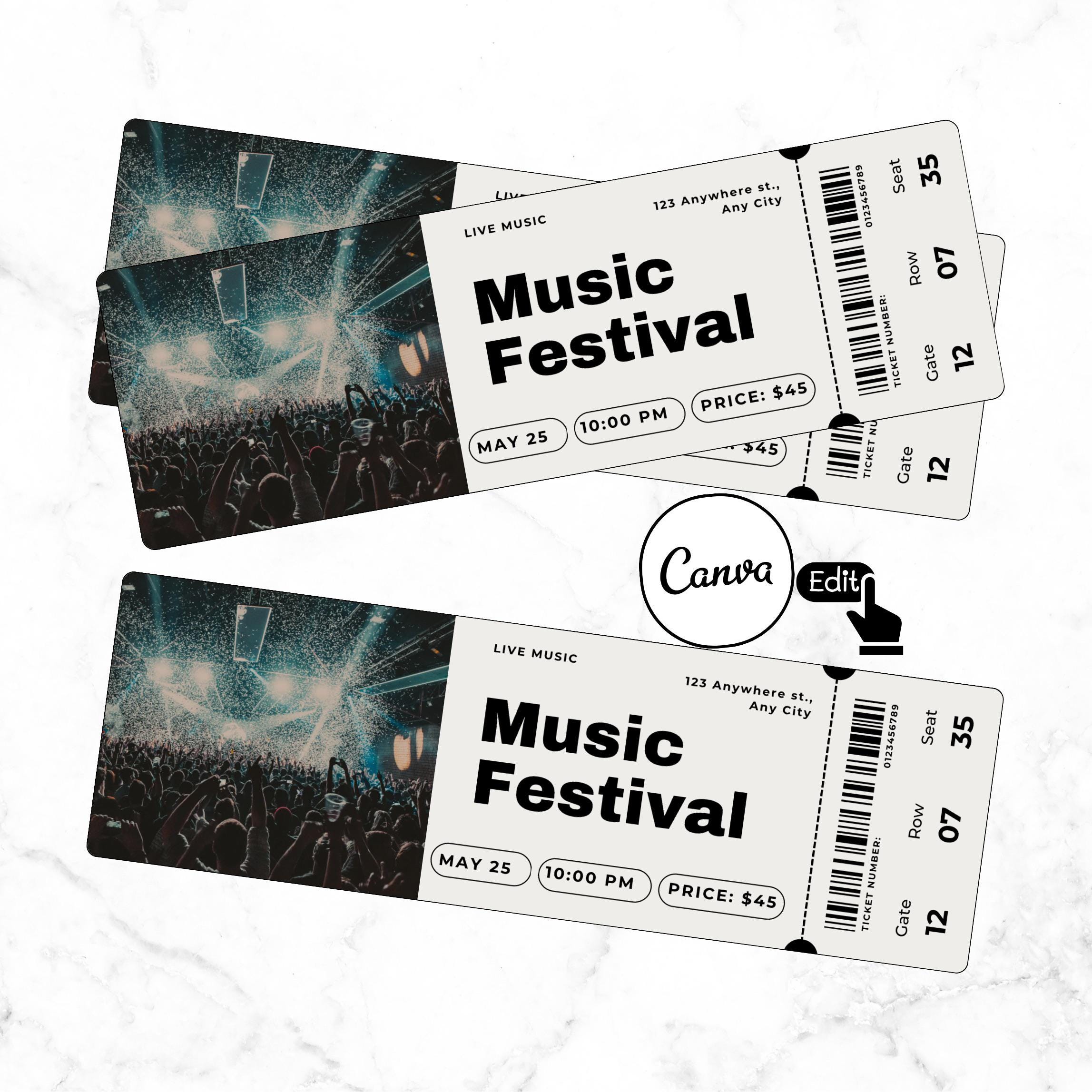 Editable Concert Ticket Template,diy Concert Ticket, Custom Concert ...