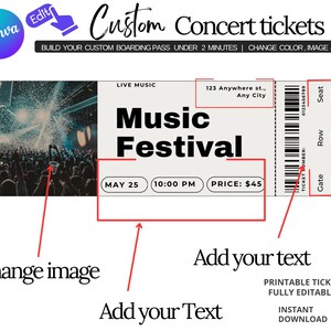 Editable Concert Ticket Template,diy Concert Ticket, Custom Concert ...