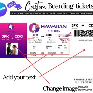 Editable Hawaiian Airlines Ticket Template, Custom Airline Ticket ...