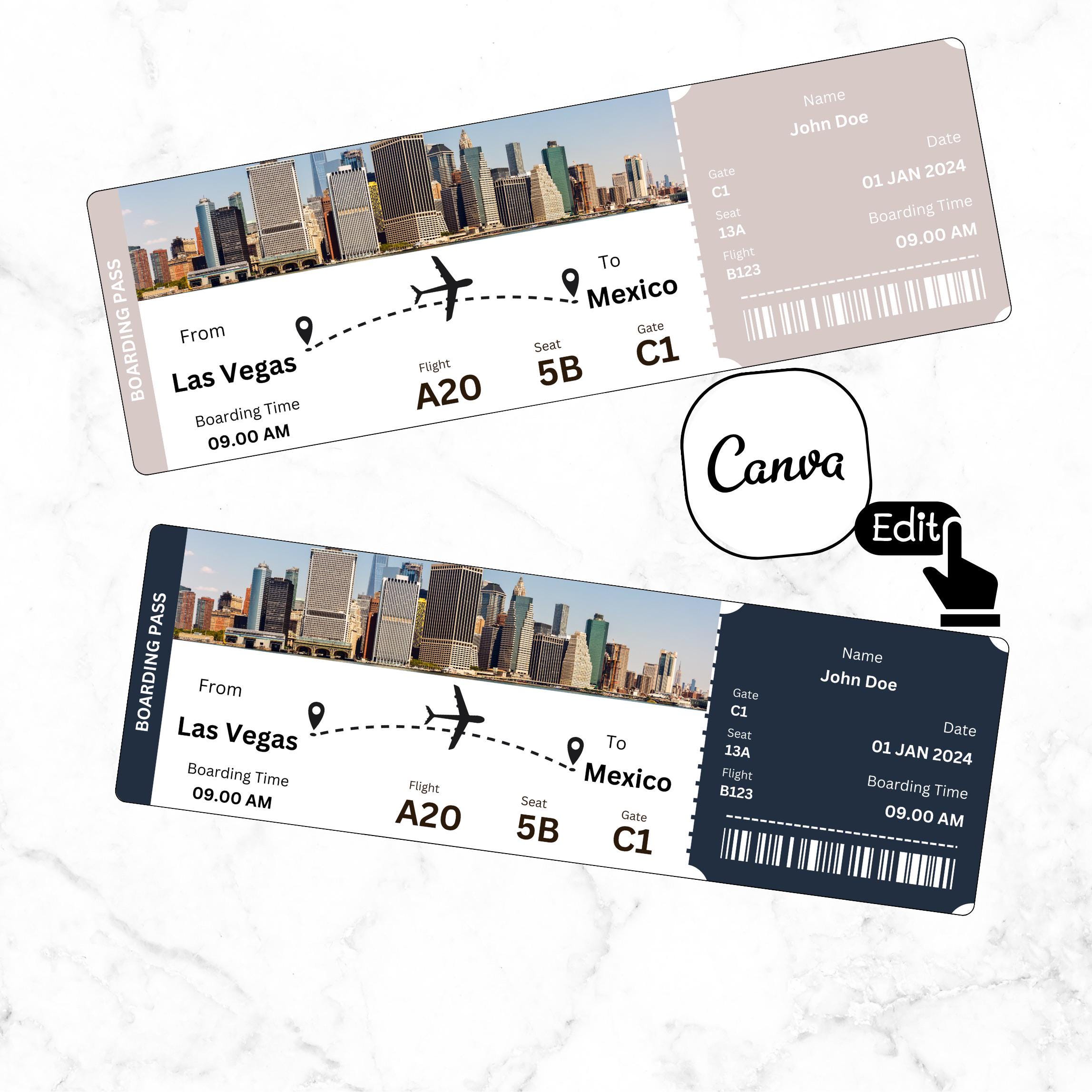 Editable Travel Ticket Template, DIY Airplane Ticket, Custom Airline ...
