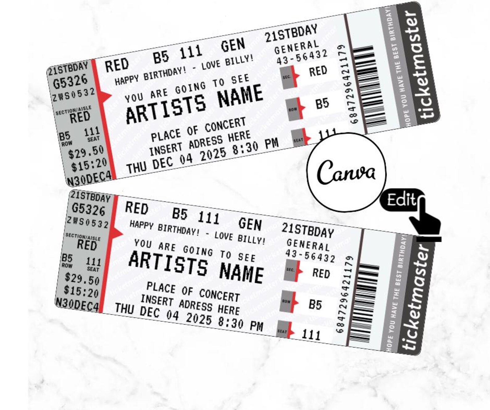 Editable Concert Ticket Template,diy Concert Ticket, Custom Concert ...