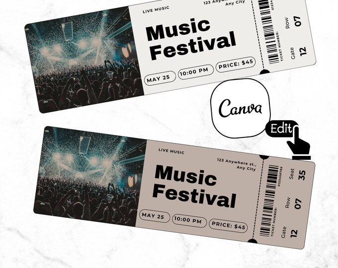 Editable Concert Ticket Template, Printable Live Concert Tickets, Event ...