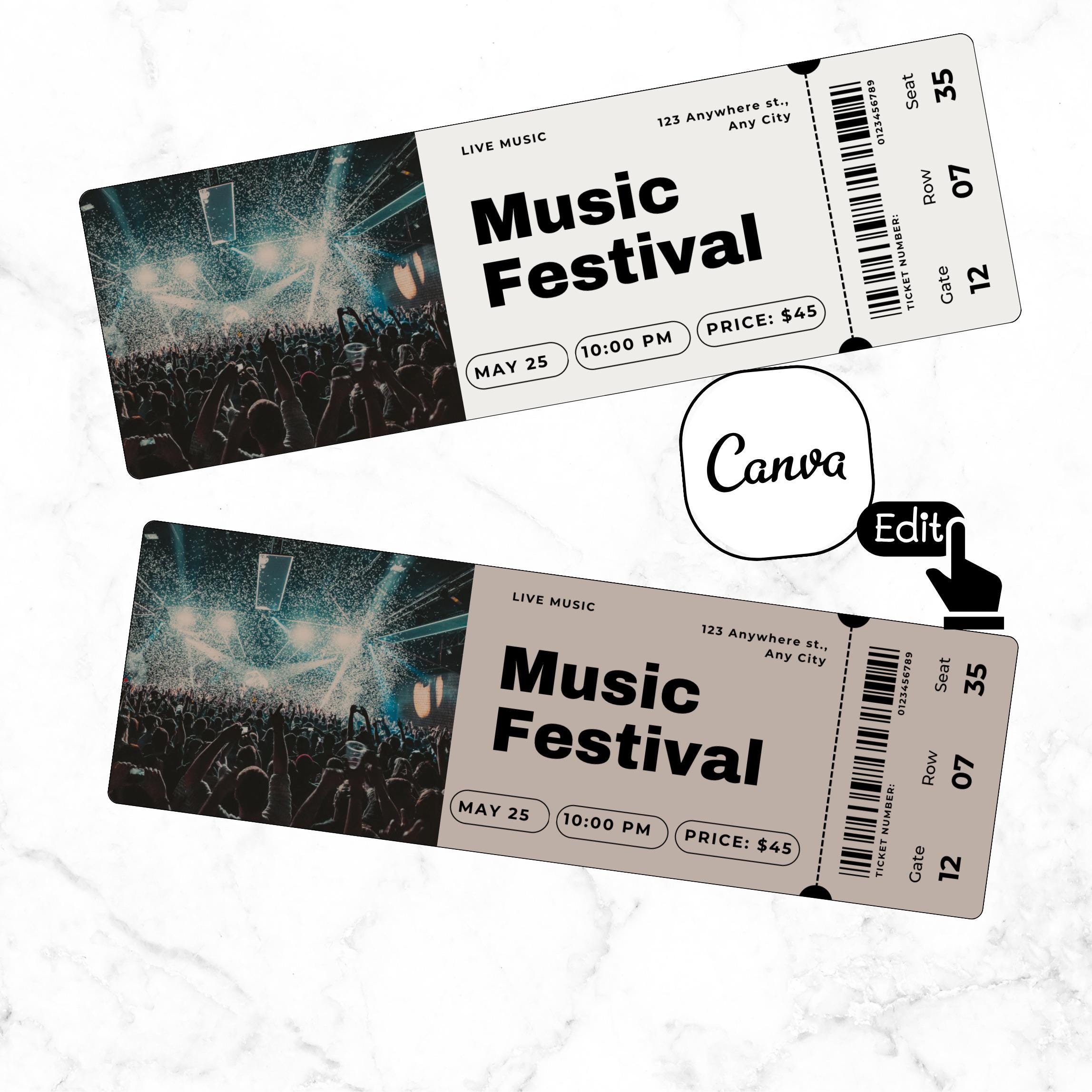 Editable Concert Ticket Template,diy Concert Ticket, Custom Concert ...