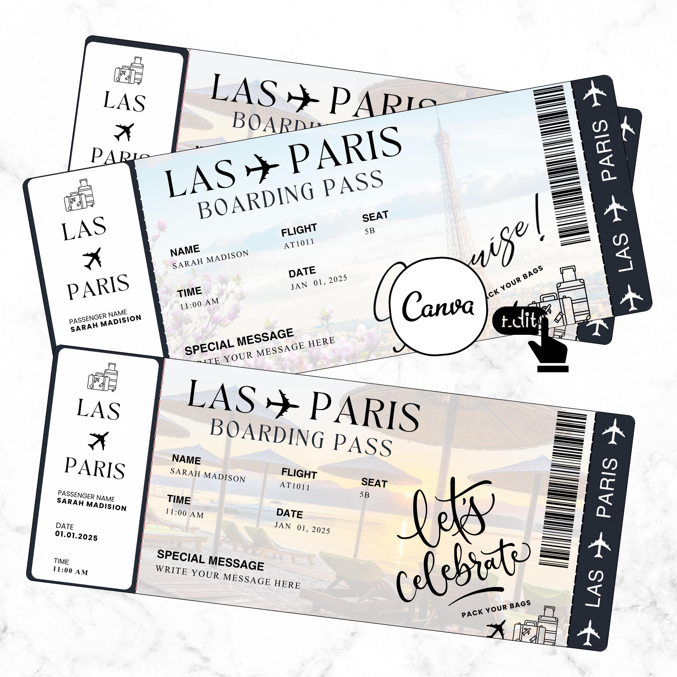 Editable Travel Ticket Template, DIY Airplane Ticket, Custom Airline ...