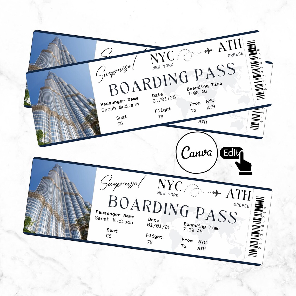 Editable Travel Ticket Template, DIY Airplane Ticket, Custom Airline ...