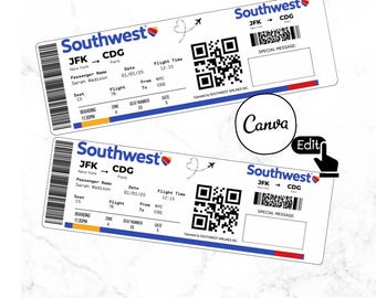 Editable Boarding Pass Ticket Template, Surprise Airline Gift ...