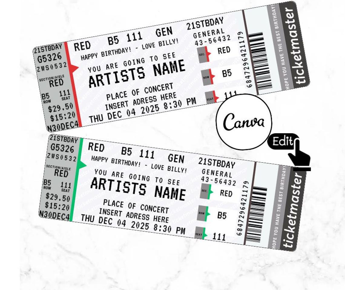 Editable Concert Ticket Template,diy Concert Ticket, Custom Concert ...