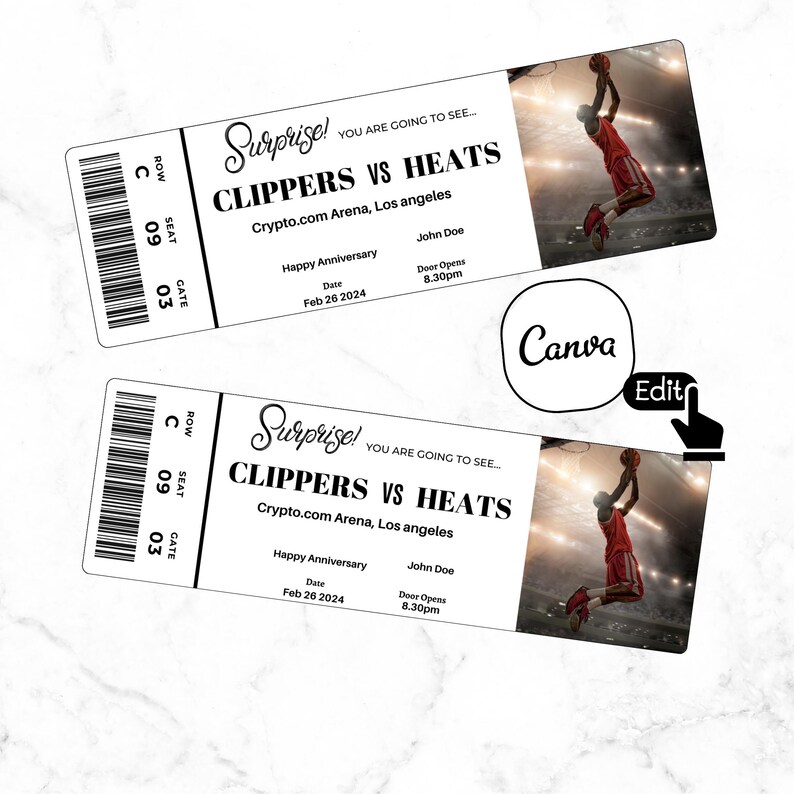 Editable Sports Ticket Template, DIY Basketball Ticket, Custom Sports ...