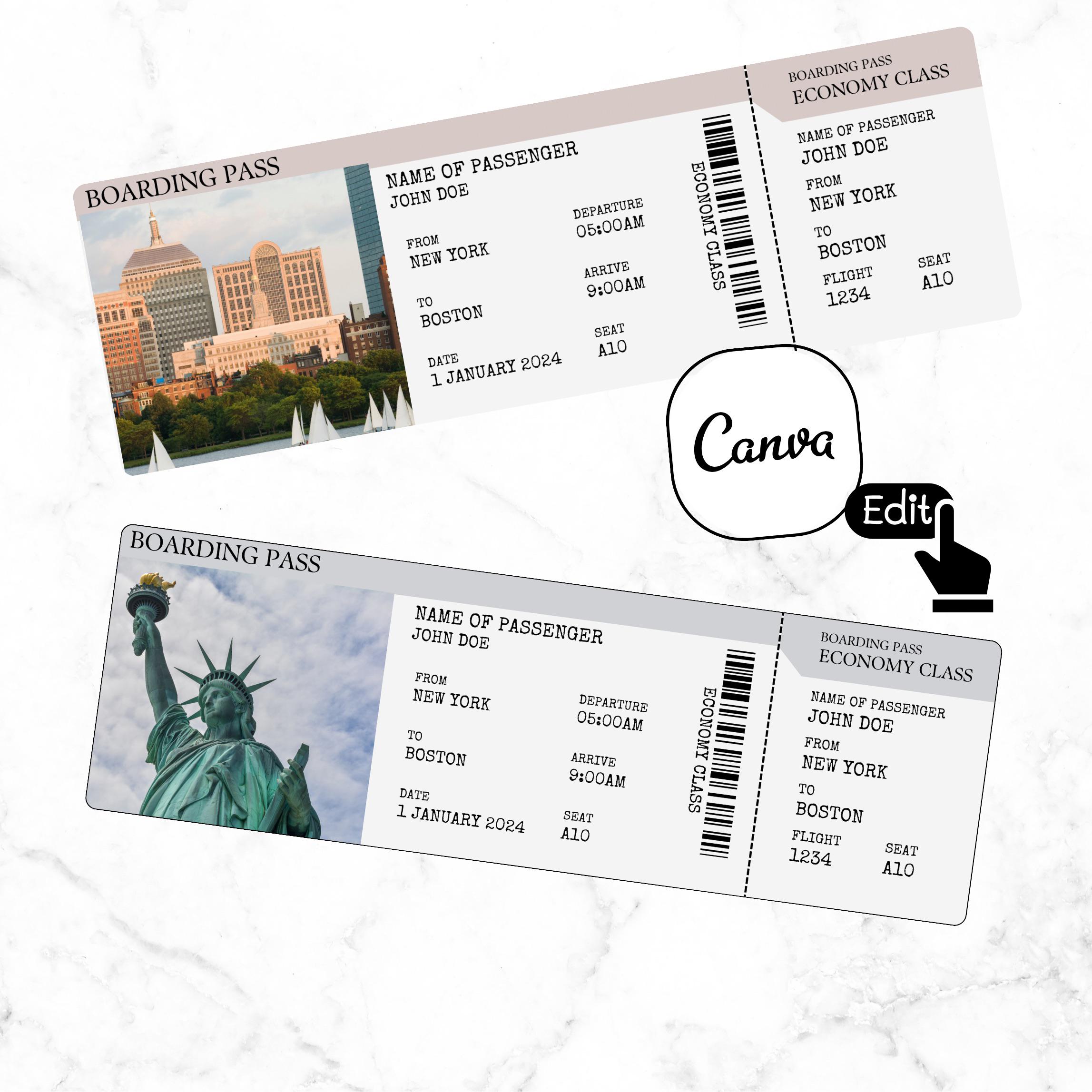 Editable Travel Ticket Template, DIY Airplane Ticket, Custom Airline ...