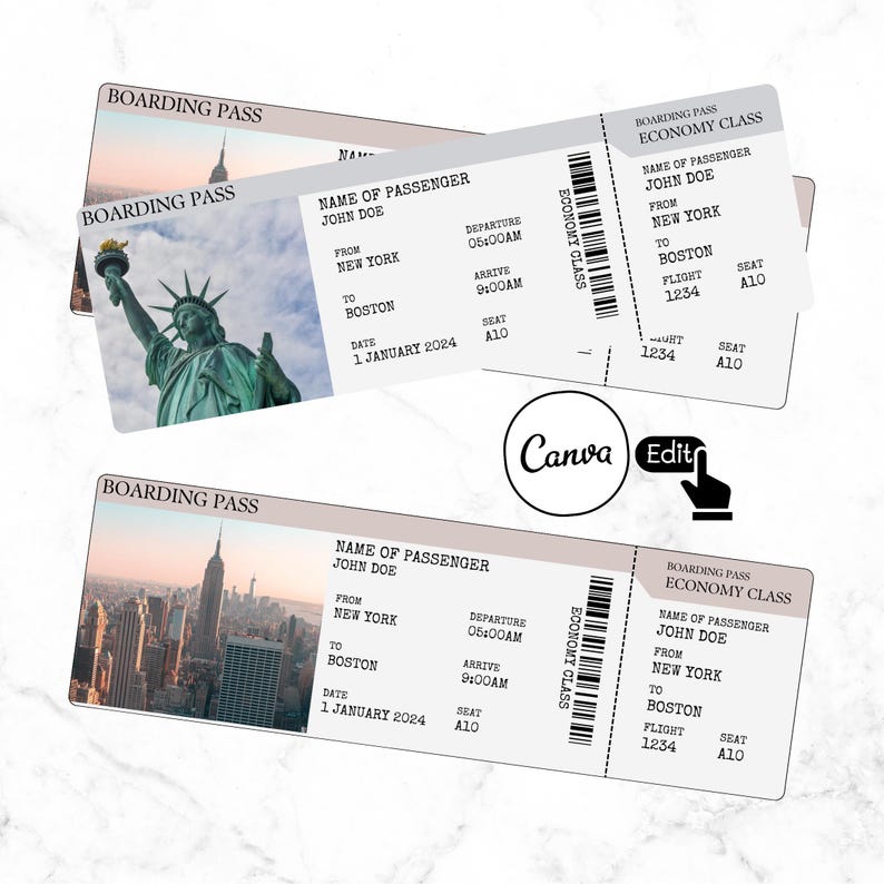 Editable Travel Ticket Template, DIY Airplane Ticket, Custom Airline ...