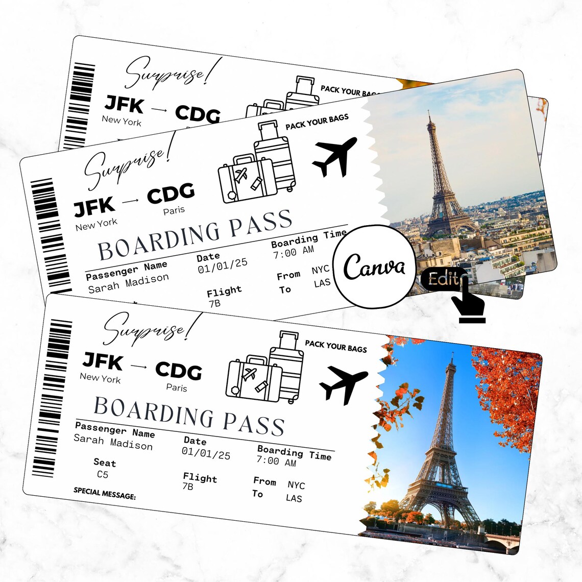 Editable Travel Ticket Template, DIY Airplane Ticket, Custom Airline ...