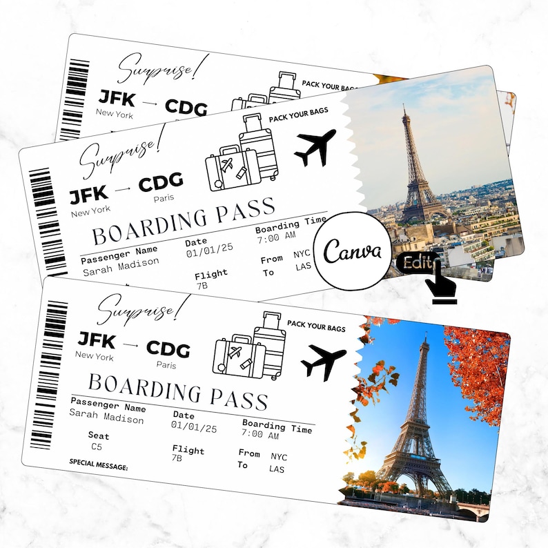 Editable Travel Ticket Template, DIY Airplane Ticket, Custom Airline ...