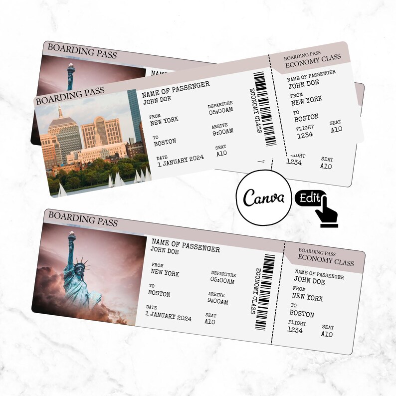 Editable Travel Ticket Template, DIY Airplane Ticket, Custom Airline ...