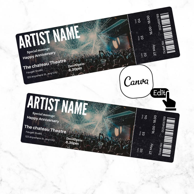 Editable Concert Ticket Template,diy Concert Ticket, Custom Concert ...