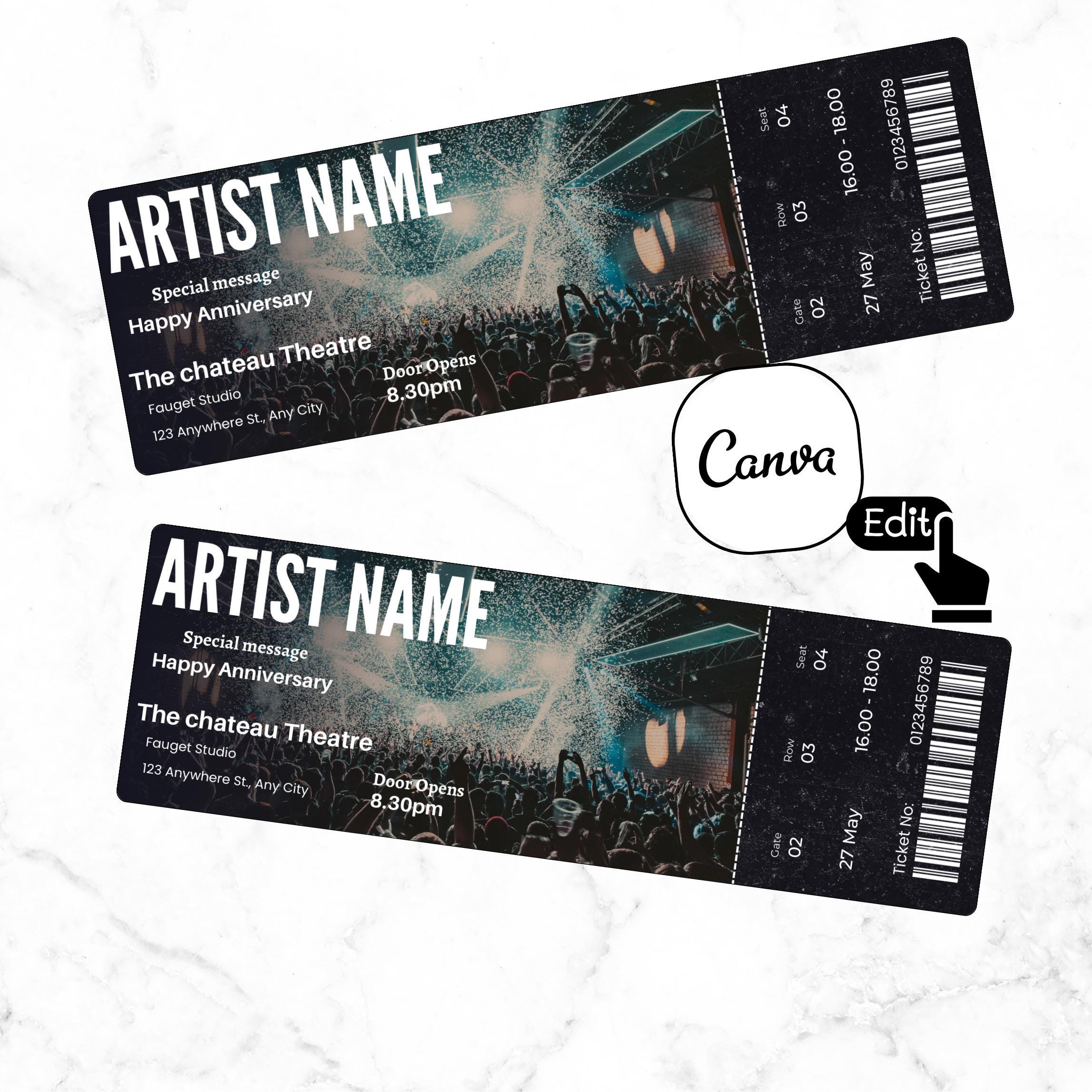 Editable Concert Ticket Template,diy Concert Ticket, Custom Concert ...