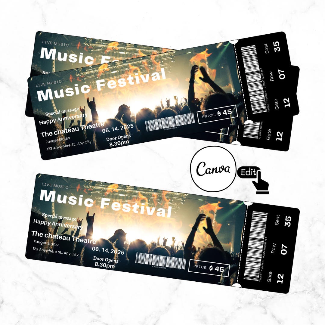 Editable Concert Ticket Template,diy Concert Ticket, Custom Concert ...