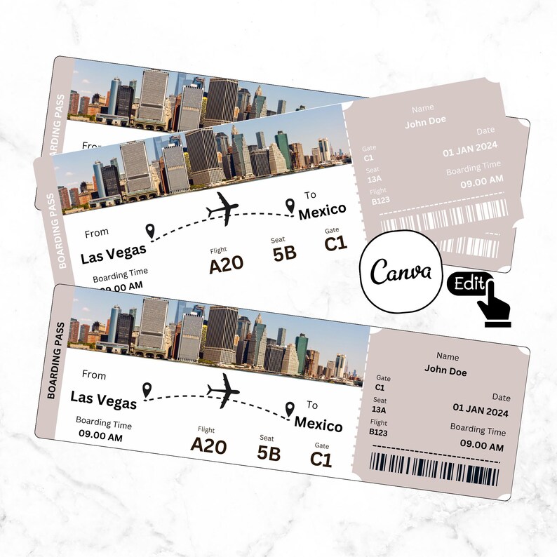 Editable Travel Ticket Template, DIY Airplane Ticket, Custom Airline ...