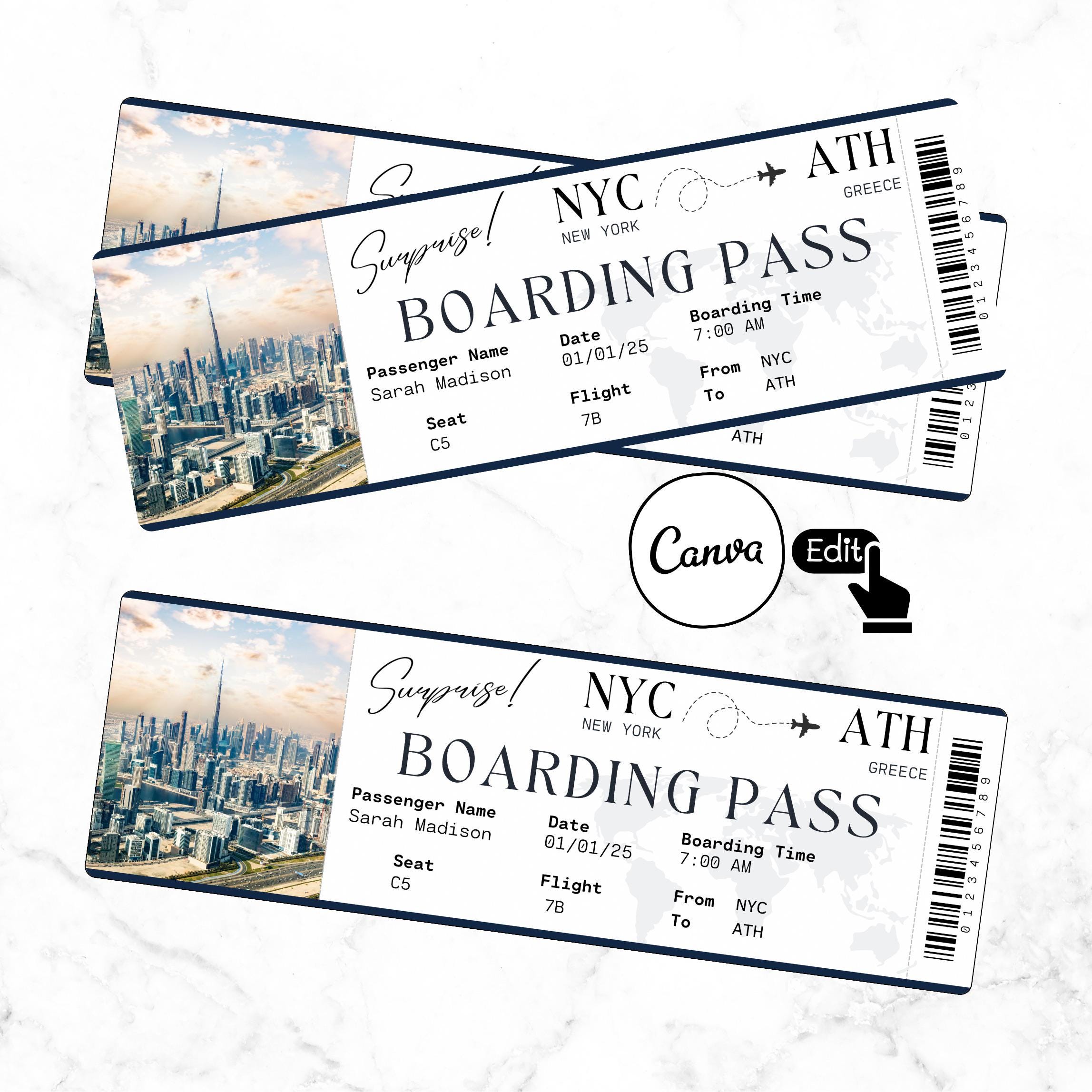 Editable Travel Ticket Template, DIY Airplane Ticket, Custom Airline ...