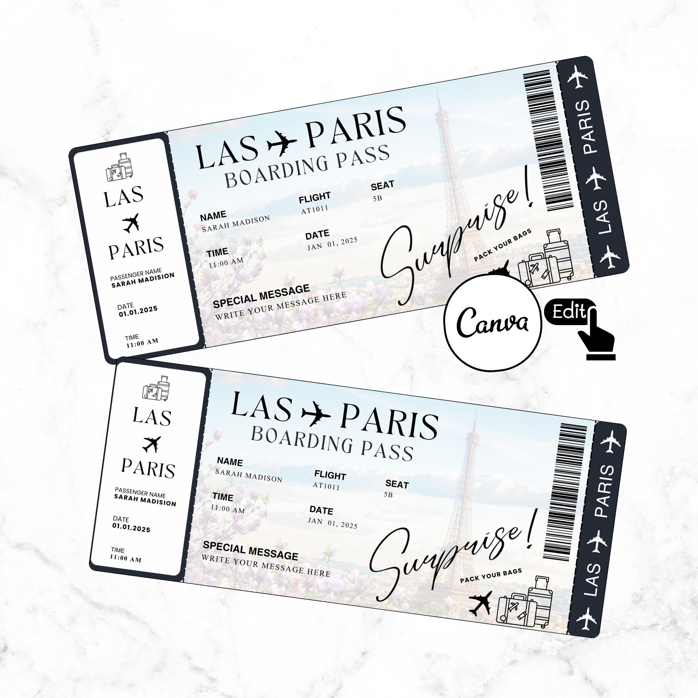 Editable Travel Ticket Template, DIY Airplane Ticket, Custom Airline ...