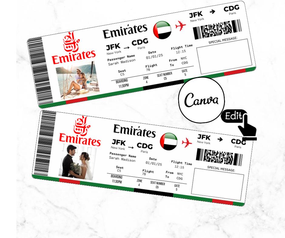 Editable Emirates Airlines Ticket Template, Custom Airline Ticket ...