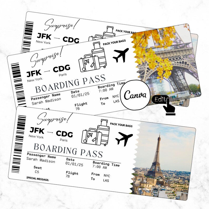 Editable Travel Ticket Template, DIY Airplane Ticket, Custom Airline ...