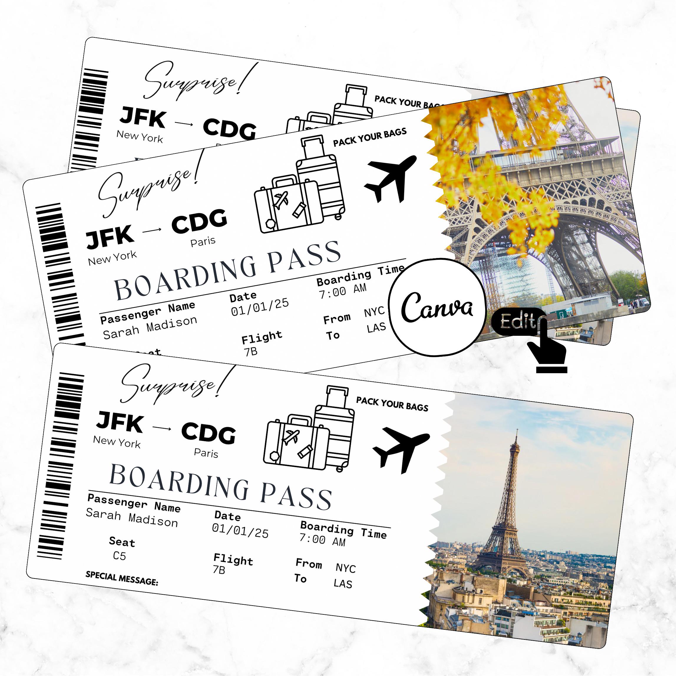 Editable Travel Ticket Template, DIY Airplane Ticket, Custom Airline ...