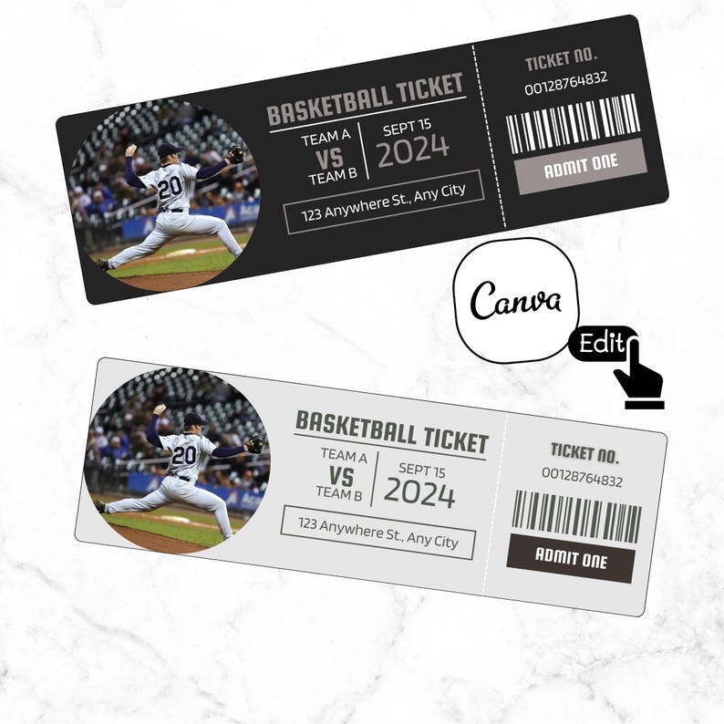 Editable Sports Ticket Template, DIY Baseball Ticket, Custom Sports ...