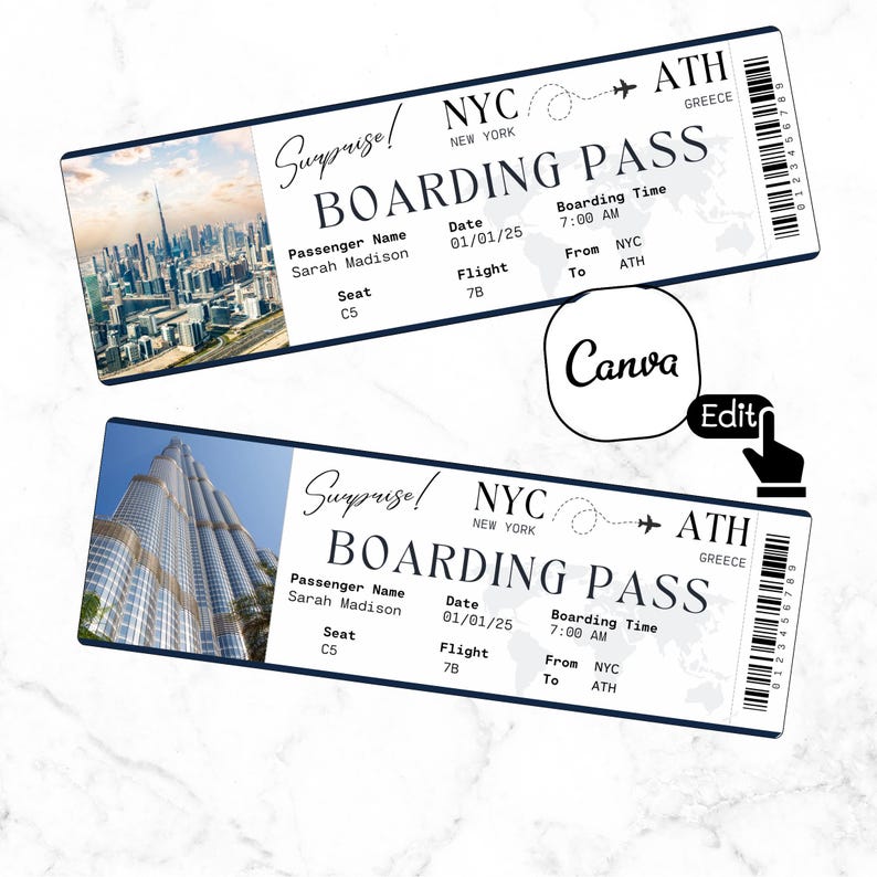 Editable Travel Ticket Template, DIY Airplane Ticket, Custom Airline ...